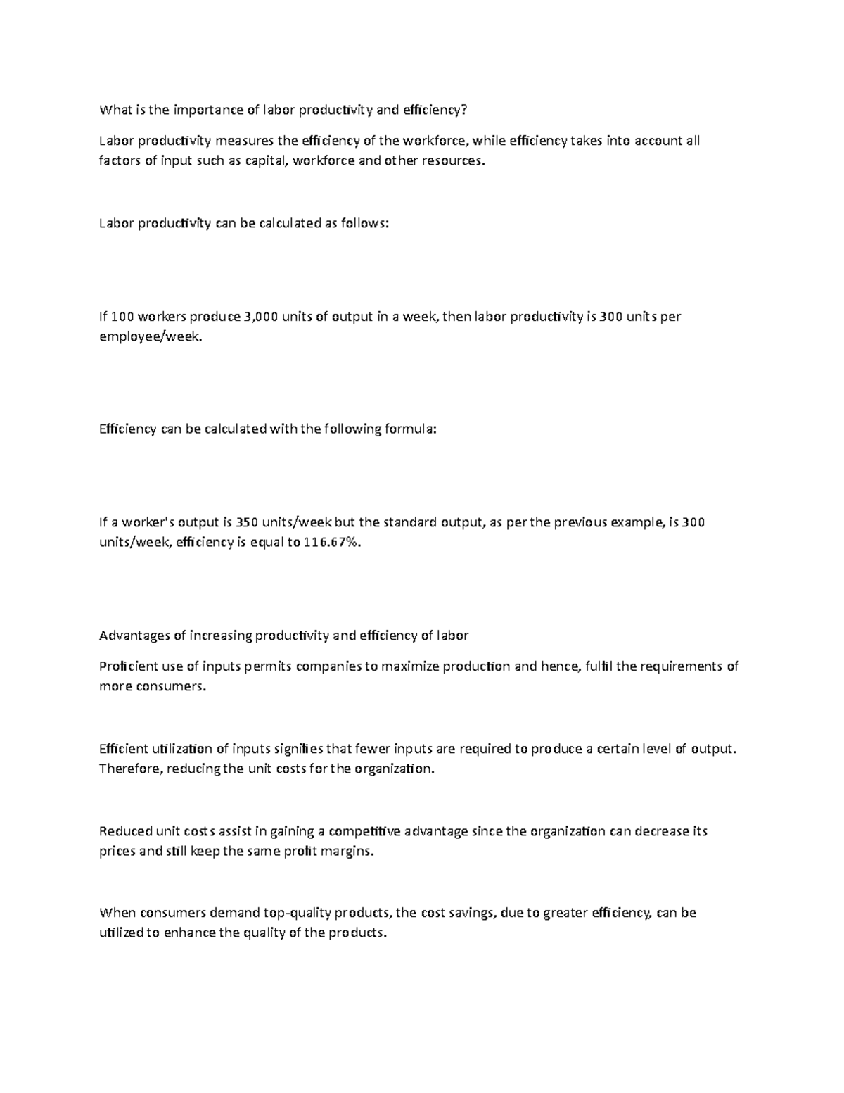 Productivity and efficency - What is the importance of labor ...