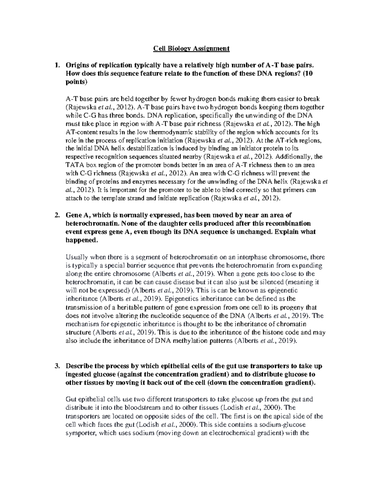 Cell Bio Assignment - Cell Biology Assignment 1. Origins of replication ...