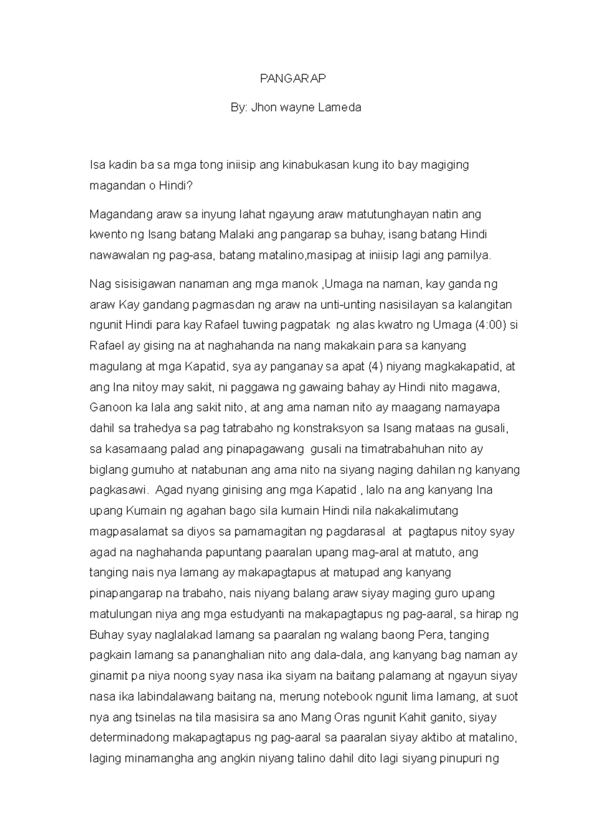 Document (pangarap)hhh - PANGARAP By: Jhon wayne Lameda Isa kadin ba sa ...