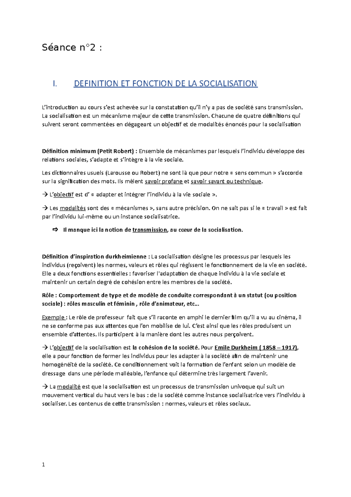 Séance n°2 APS° - cours - Séance n°2 : I. DEFINITION ET FONCTION DE LA ...