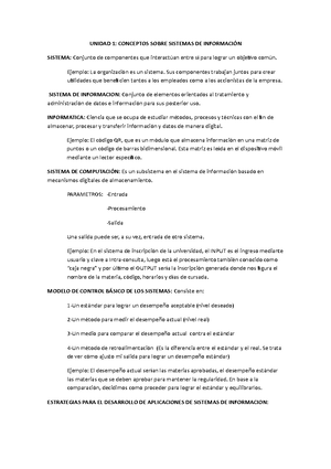 Sistema DE Informacion resumen 1º parcial - Sistemas De Información - UNLaM - Studocu
