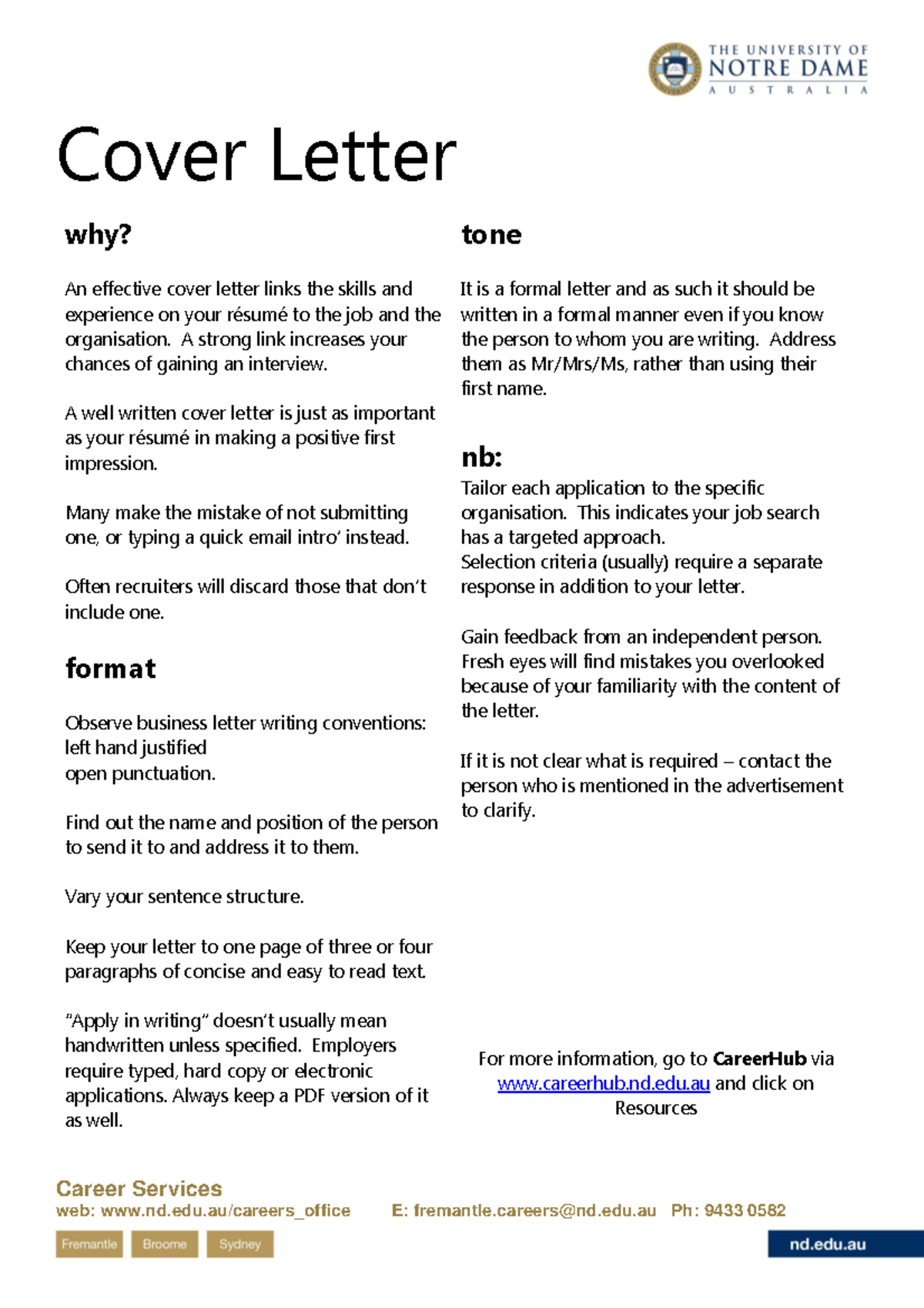 Cover Letter Template and Information(1) - Career Services web: nd.edu ...