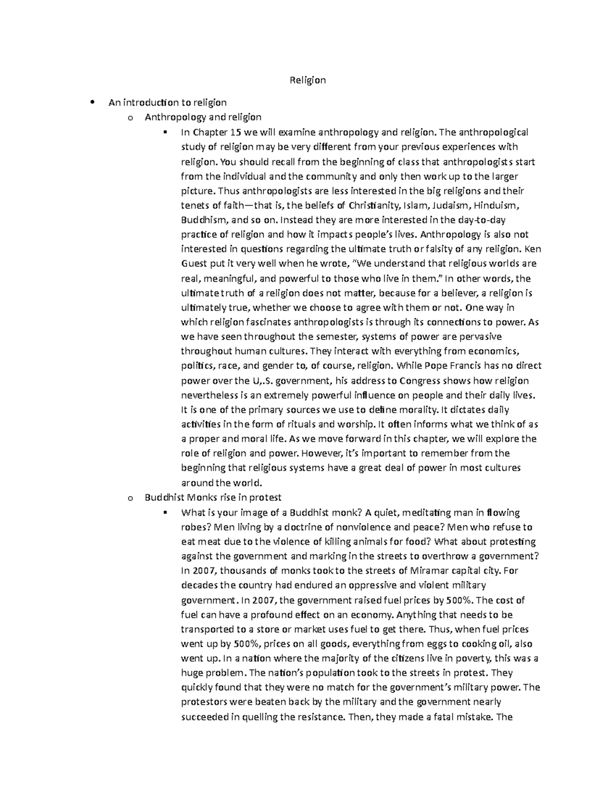 Day 13 Religion - Lecture notes 13 - Religion An introduction to ...