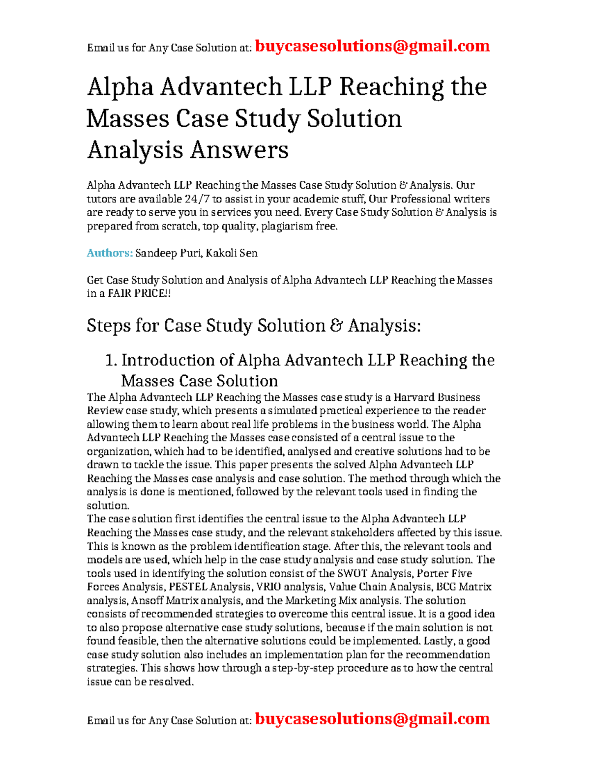 Case Solution Alpha Advantech LLP Reaching the Masses - Alpha Advantech LLP Reaching the Masses ...