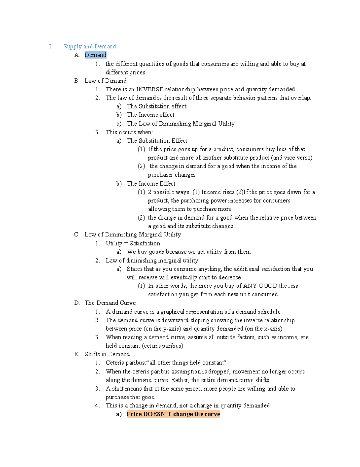 Supply & Demand Unit 2 - Unit 2 - I. Supply and Demand A. Demand 1. the ...