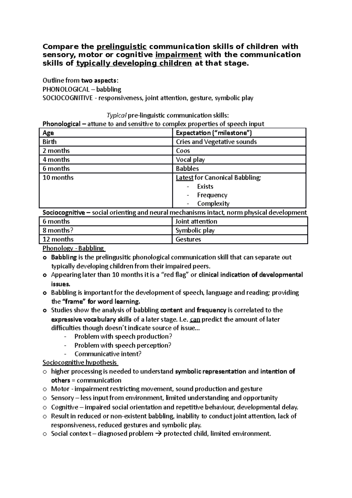 Early Communication Difficulties - Compare the prelinguistic ...