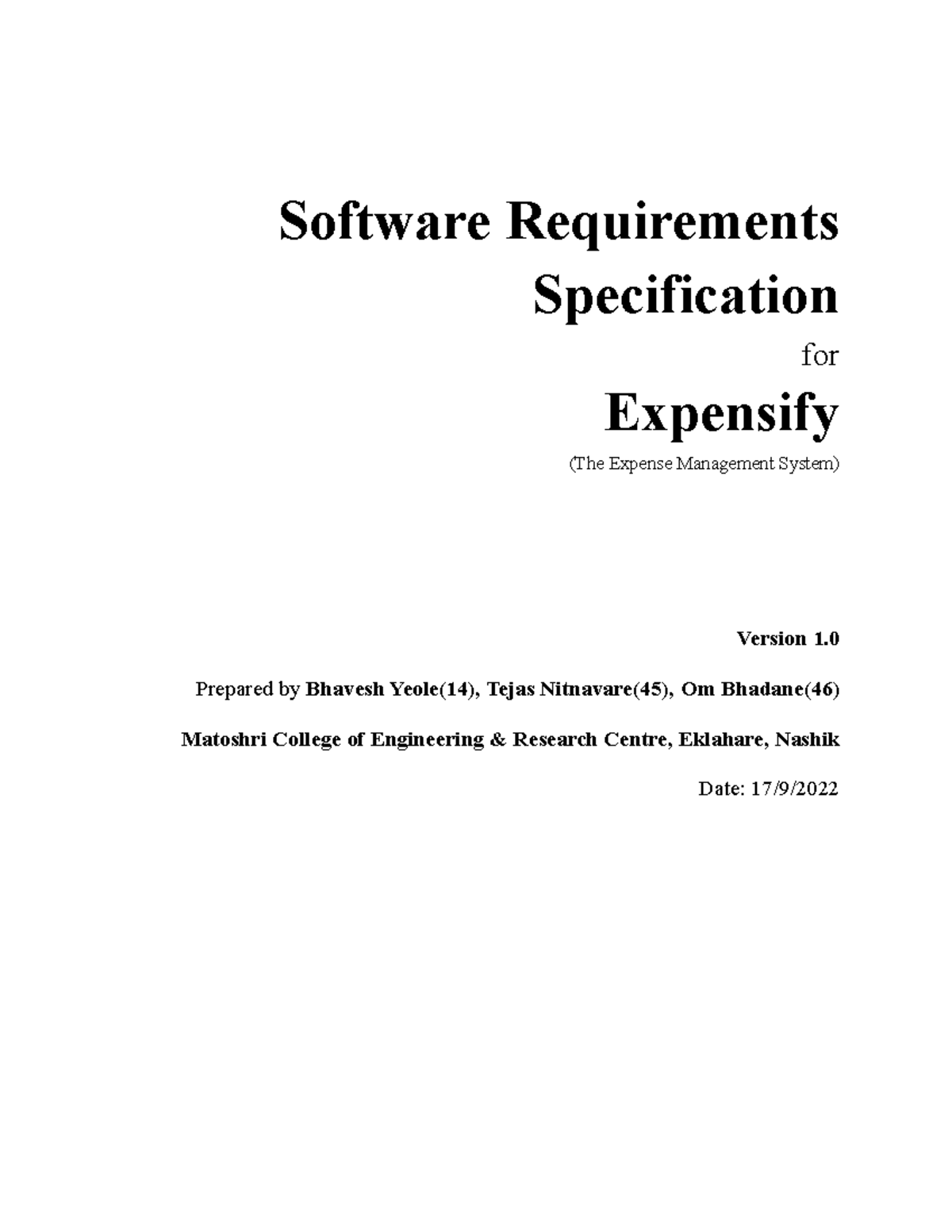 SRS1 - SRS Report - Software Requirements Specification for Expensify ...