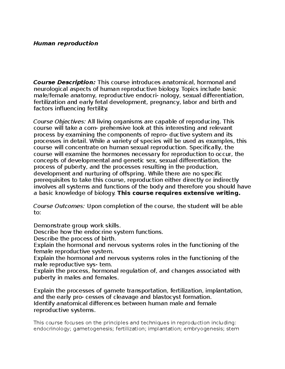 Human reproduction word syllabus - Human reproduction Course ...