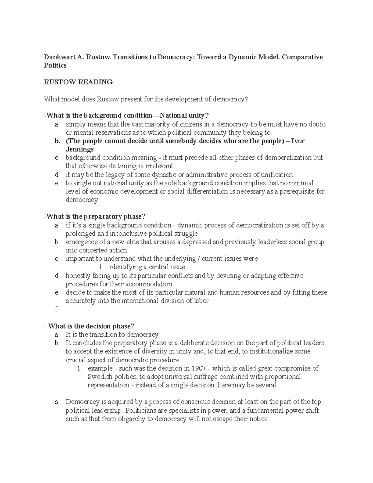 POLS 4410 - Rustow WEEK - Discussion about Democracy - Dankwart A ...