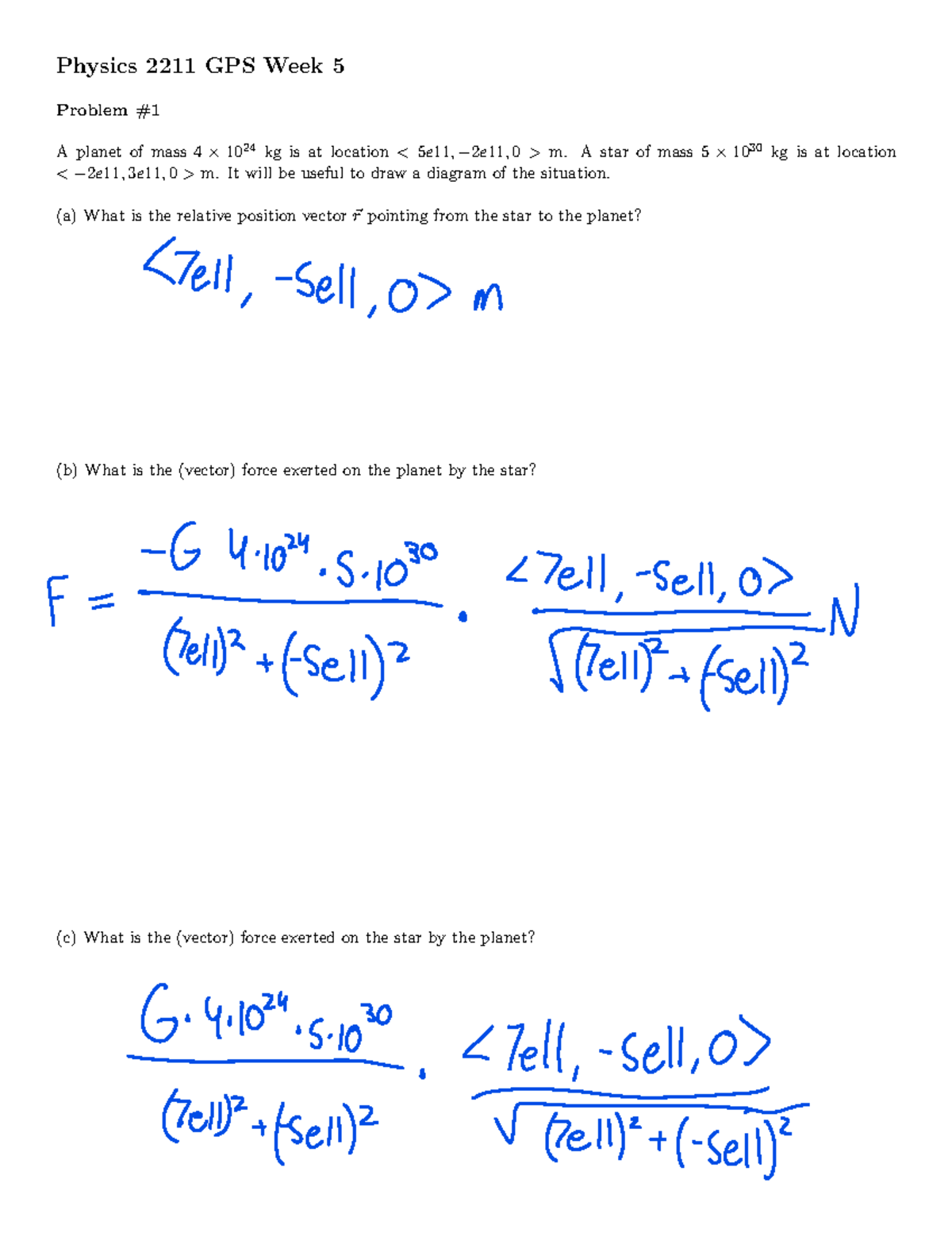 Group Problem Solving w5 - Physics 2211 GPS Week 5 Problem # A planet ...