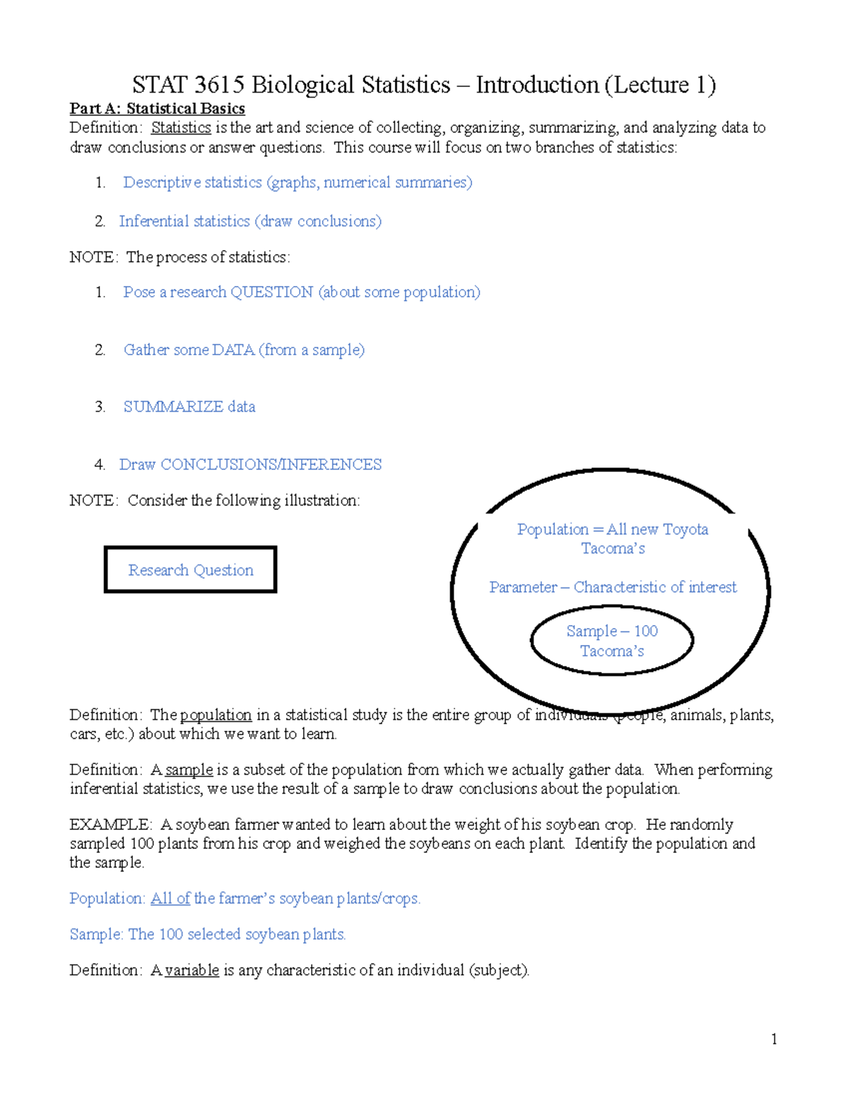 Lecture 1- Introduction - STAT 3615 Biological Statistics – Introduction (Lecture 1) Part A ...