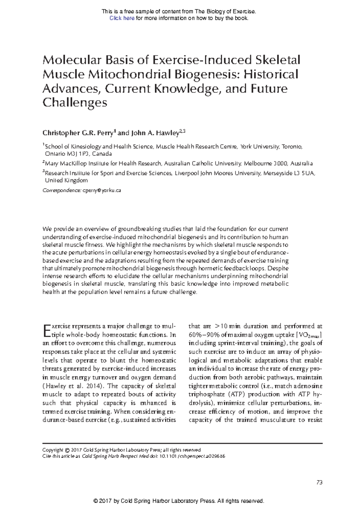 The Biology of Exercise - Molecular Basis of Exercise-Induced Skeletal ...