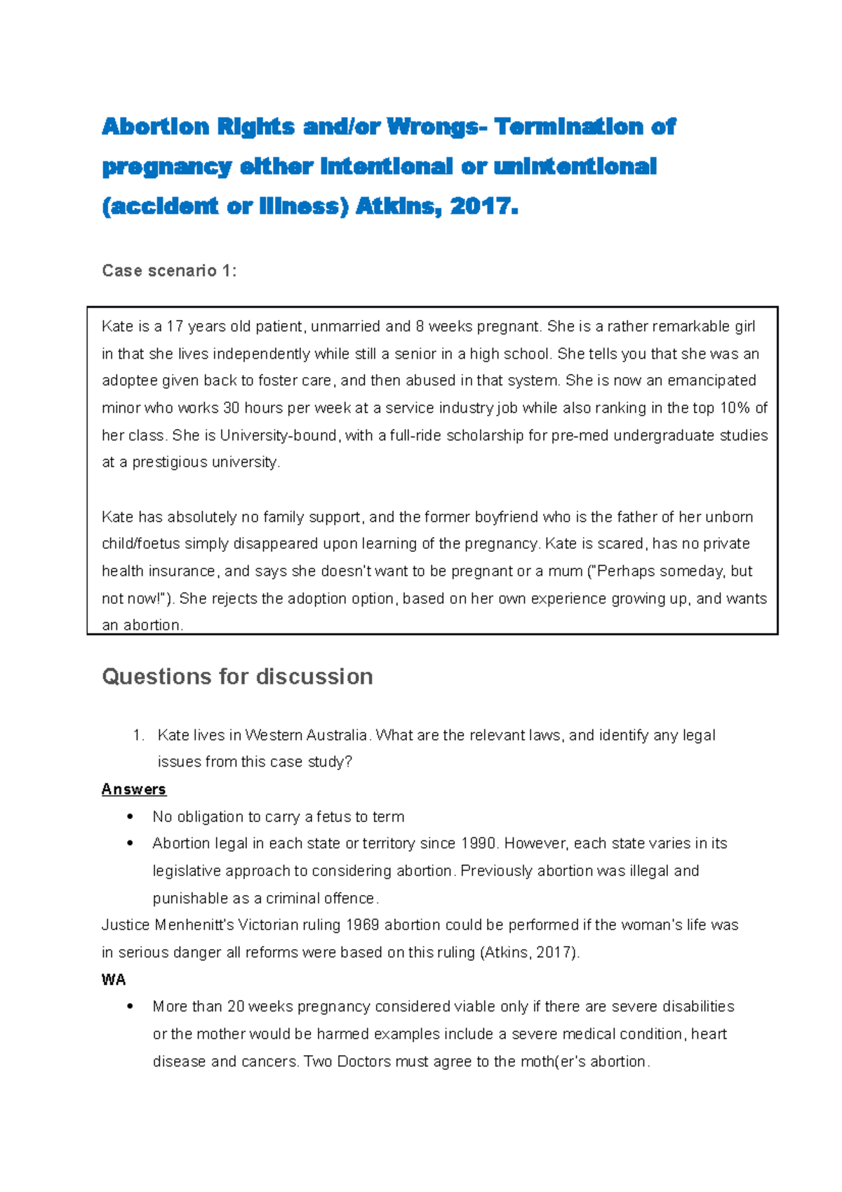 Beginning life issues - Case studies - tutorial 5(1) - Abortion Rights ...