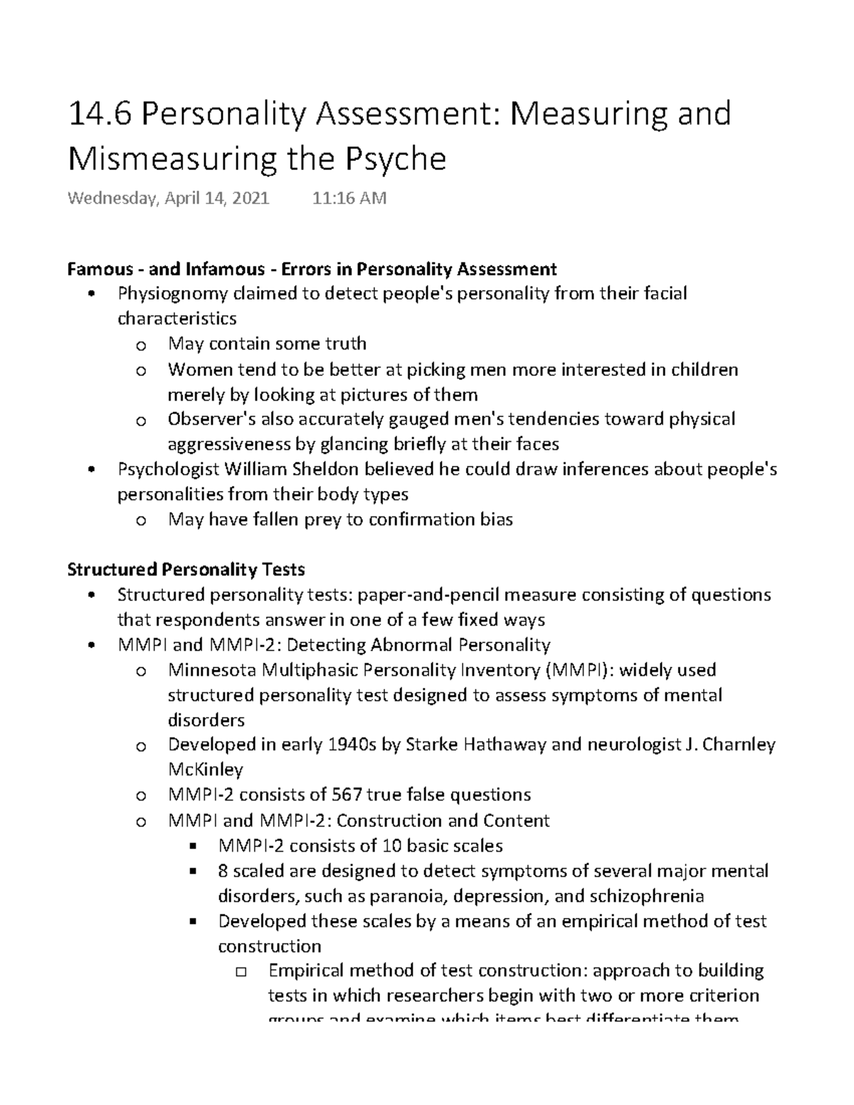 14.6 Personality Assessment Measuring and Mismeasuring the Psyche ...