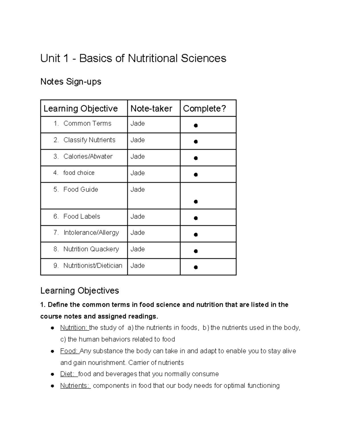 Chapter 1 - notes - Unit 1 - Basics of Nutritional Sciences Notes Sign ...