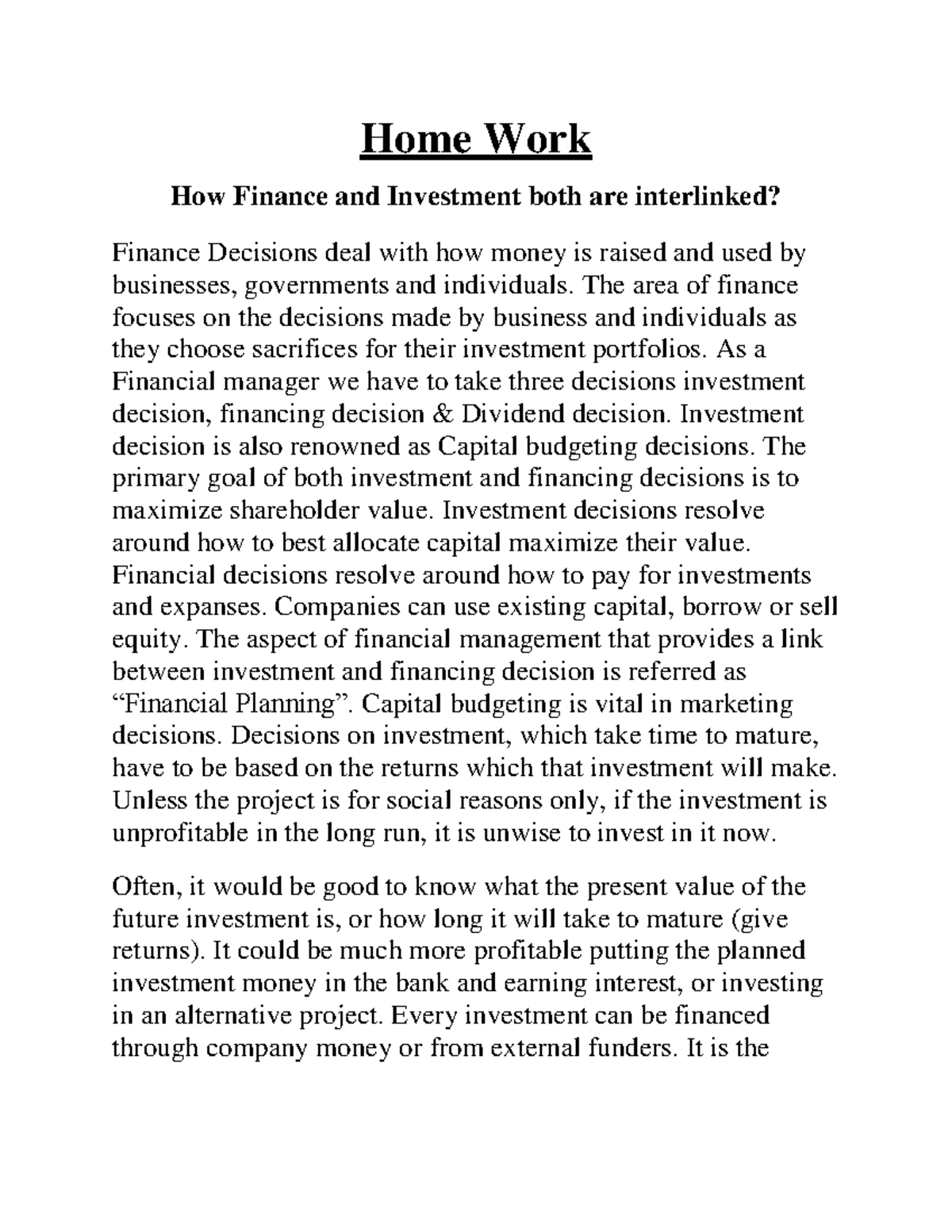 Home Work Finance 101-converted - Home Work How Finance and Investment ...