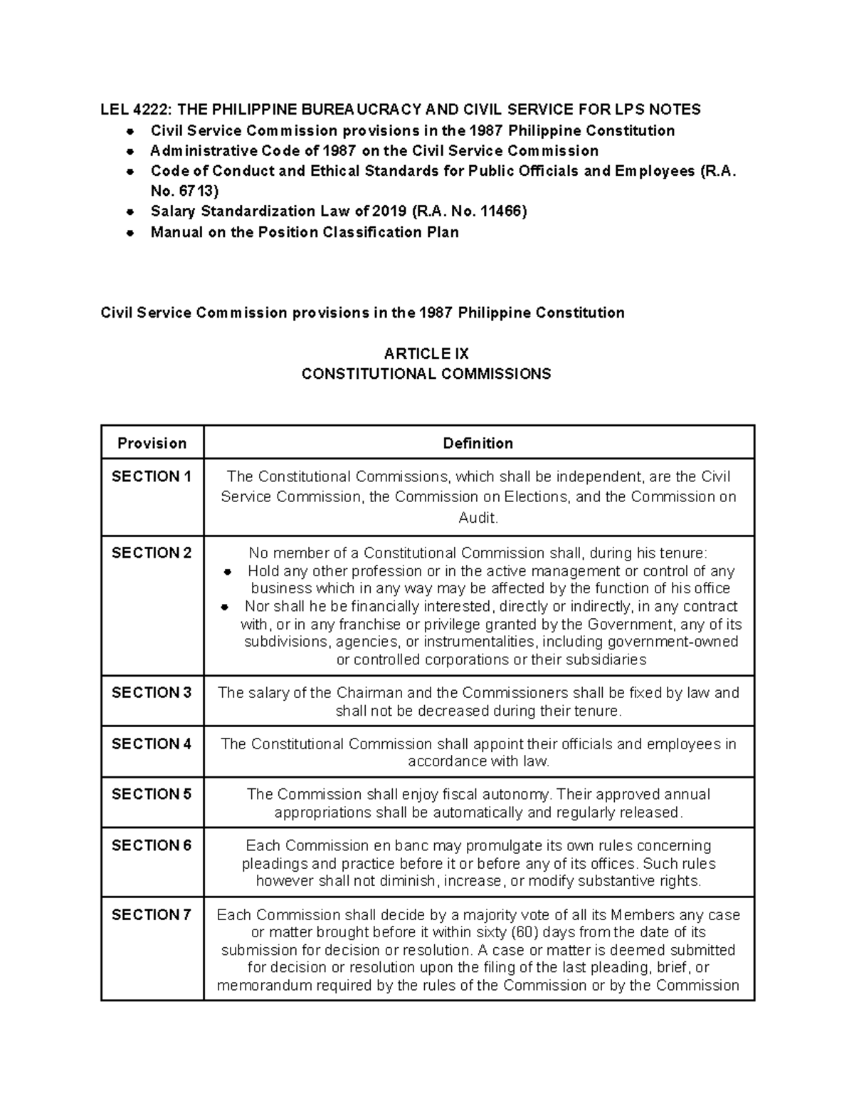 LEL 4222 Notes Update Hehee - LEL 4222: THE PHILIPPINE BUREAUCRACY AND ...