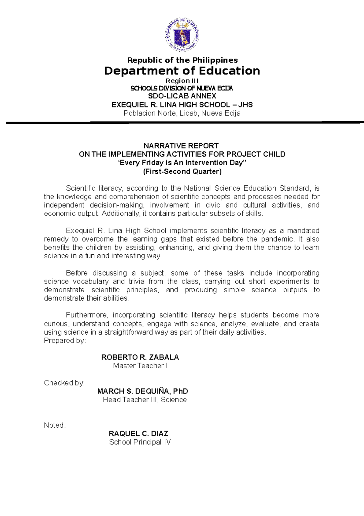 Narrative- Report-Project-Child - Republic of the Philippines ...