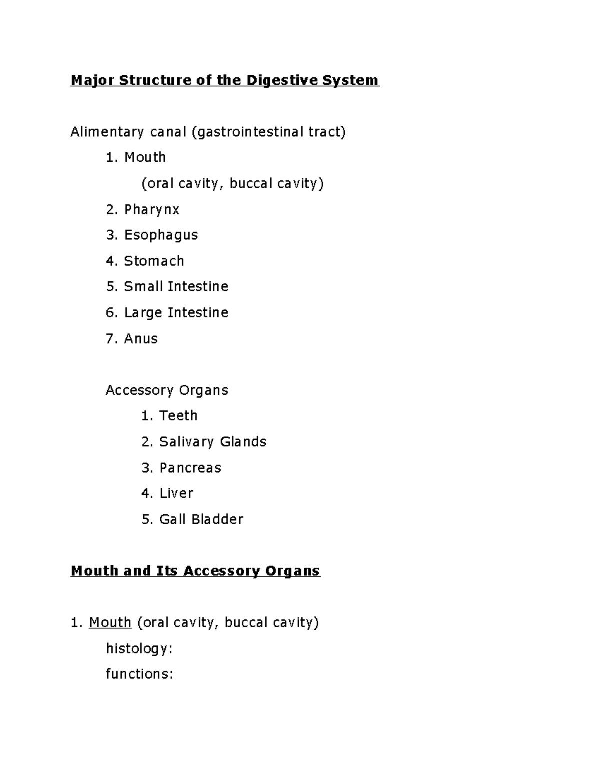Major Structure of the Digestive System - Major Structure of the ...