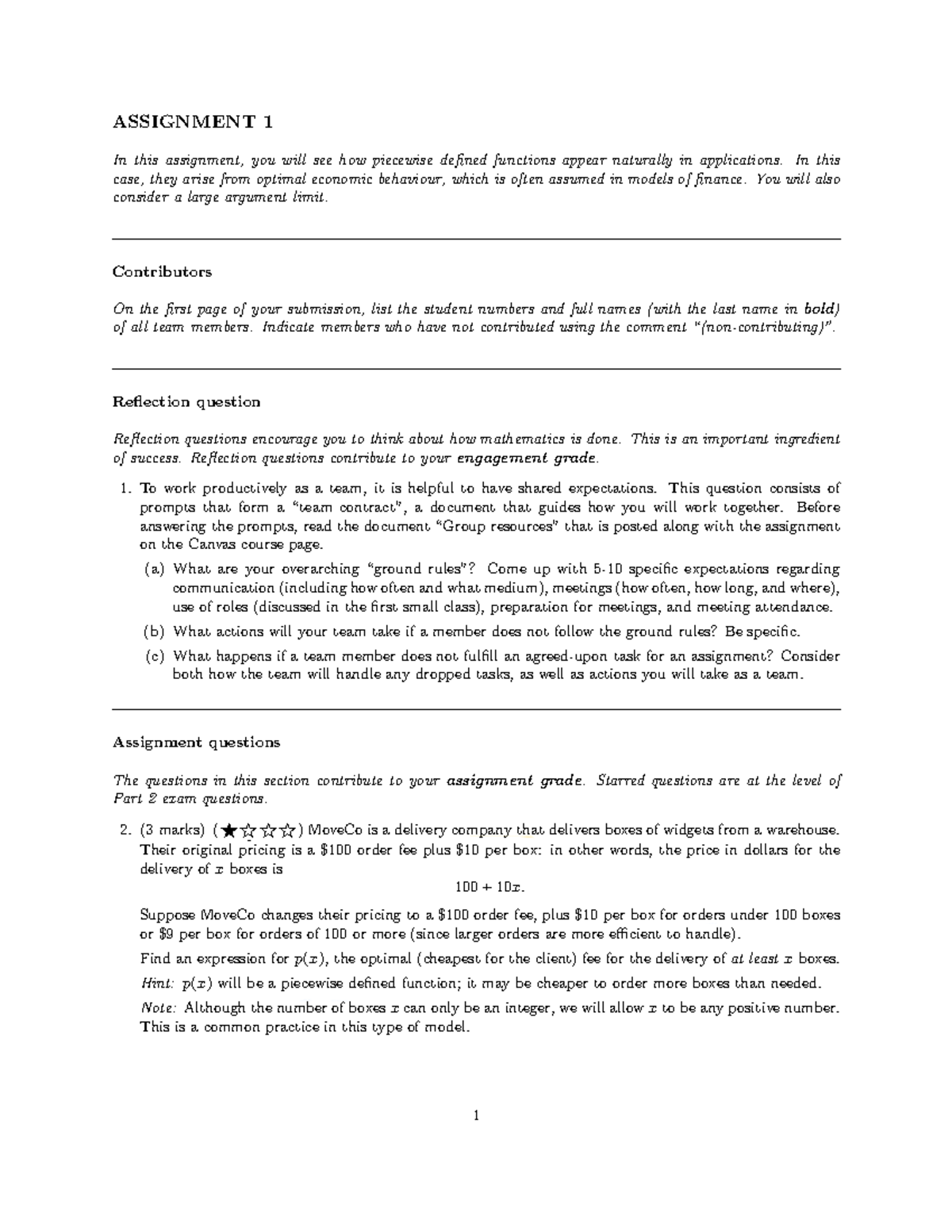 Assignment 1 Math100 - ASSIGNMENT 1 In this assignment, you will see how piecewise defined ...