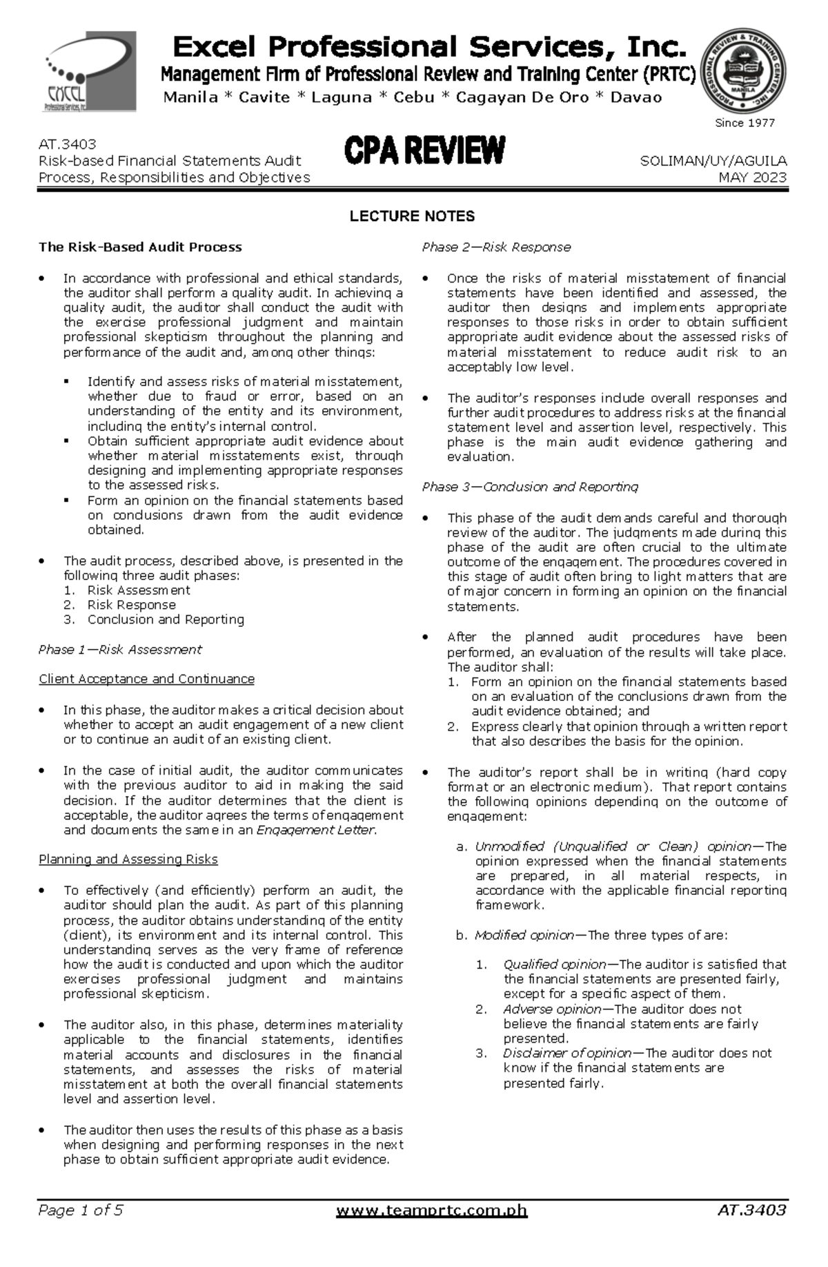 AT - AT.3403_-_Risk-based_FS_Audit_Process - Manila * Cavite * Laguna ...
