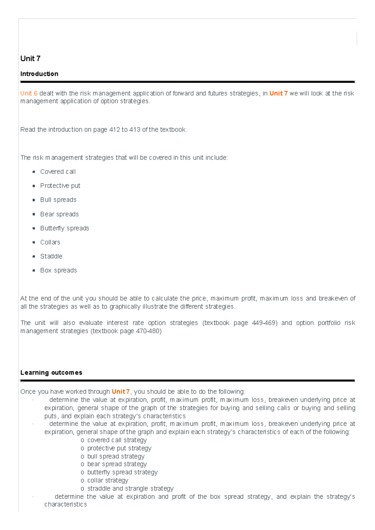 Unit 7 - RSK4805 - Unit 7 Introduction Unit 6 dealt with the risk management application of ...