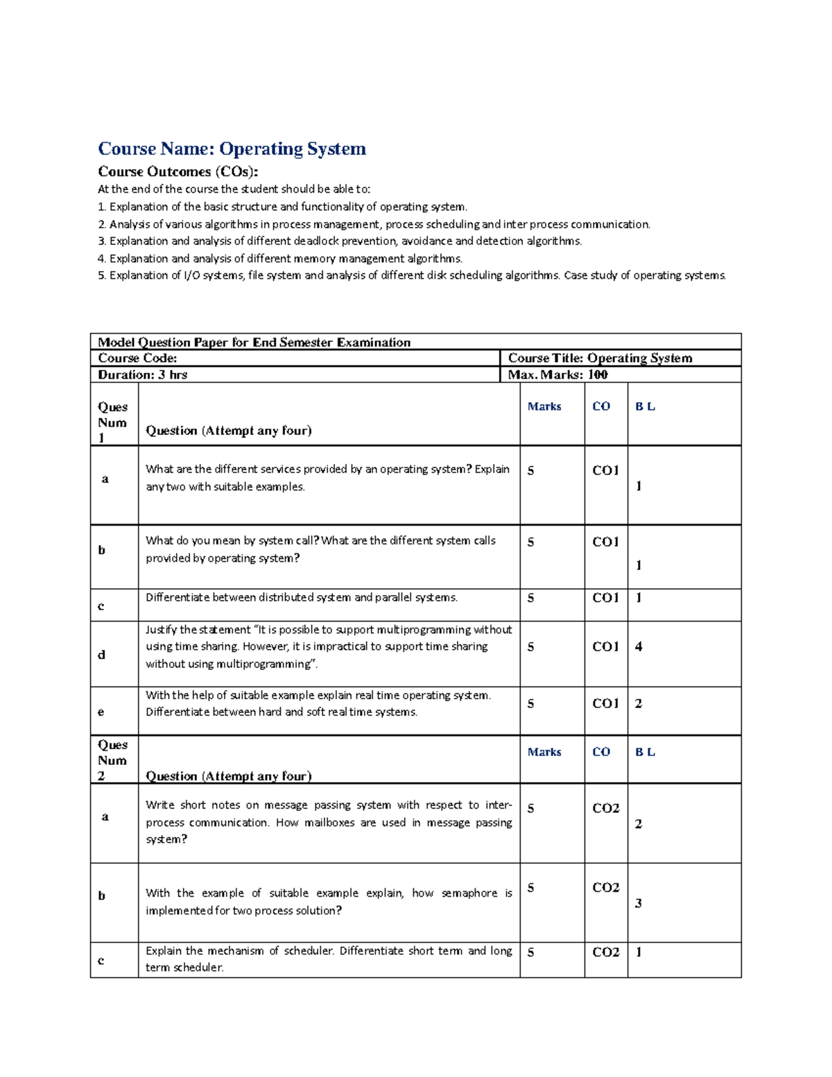 Operating- System - Course Name: Operating System Course Outcomes (COs ...