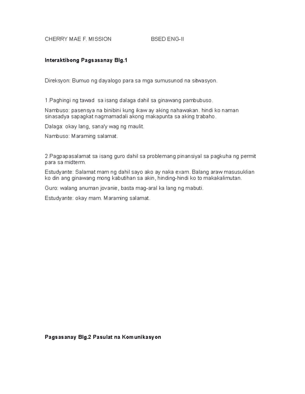 Cherry MAE Mission - paper - CHERRY MAE F. MISSION BSED ENG-II ...