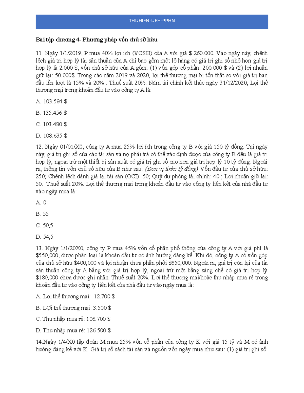 Baitap-C4-HV - Bài 8d - Bài tập chương 4- Phương pháp vốn chủ sở hữu ...