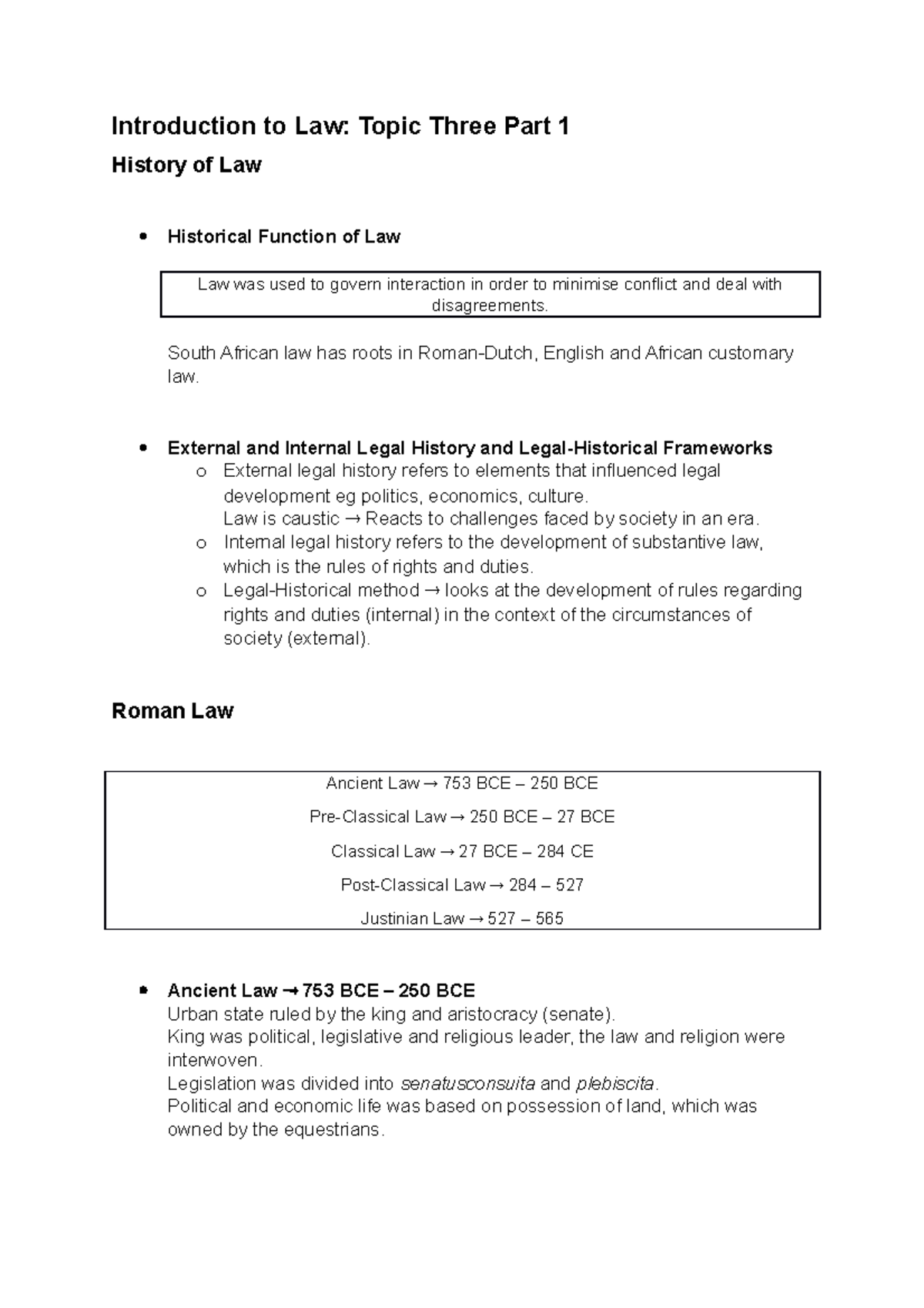 Intro to law first block notes - Introduction to Law: Topic Three Part ...