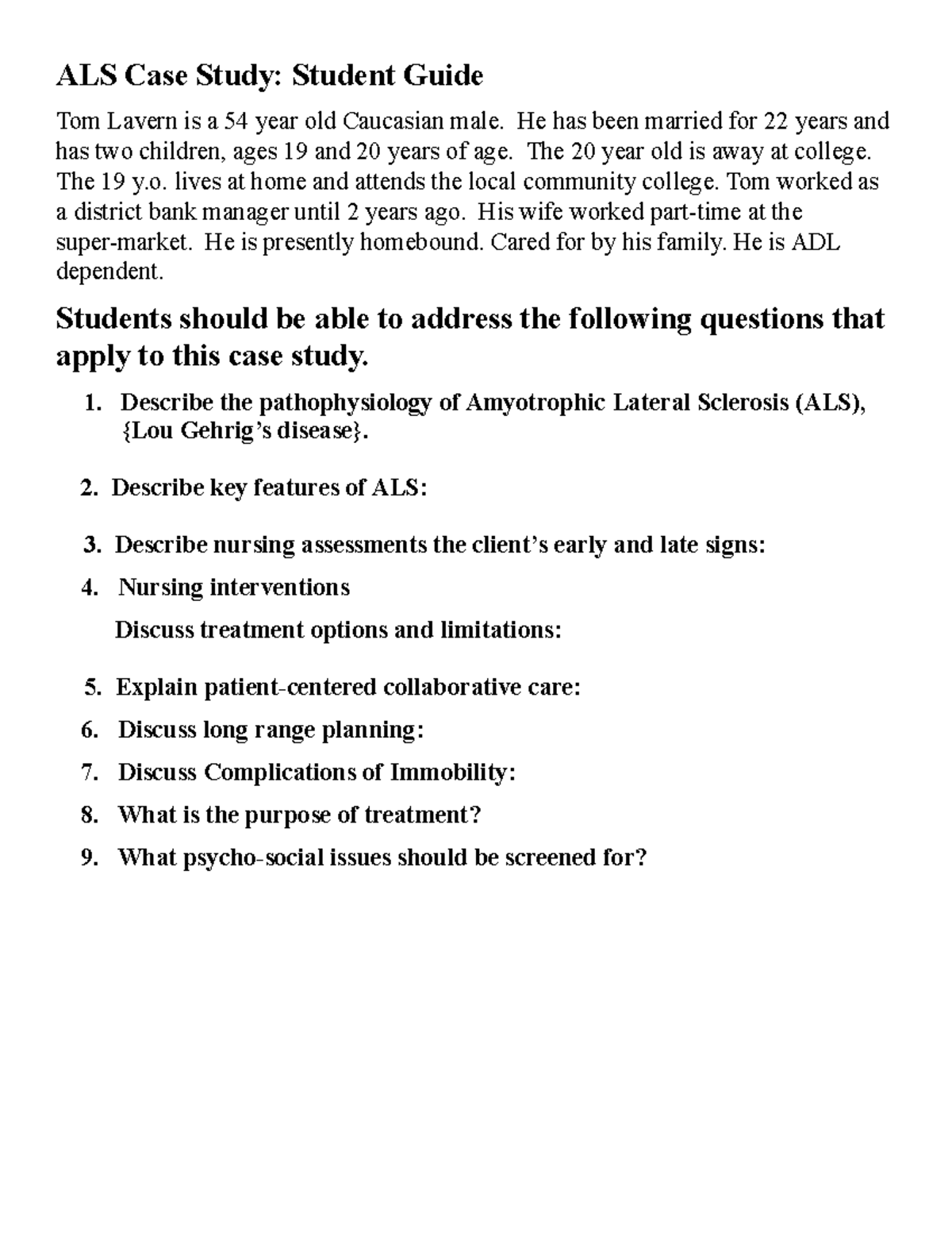 ALS Case Study. Student Guide docx - ALS Case Study: Student Guide Tom ...