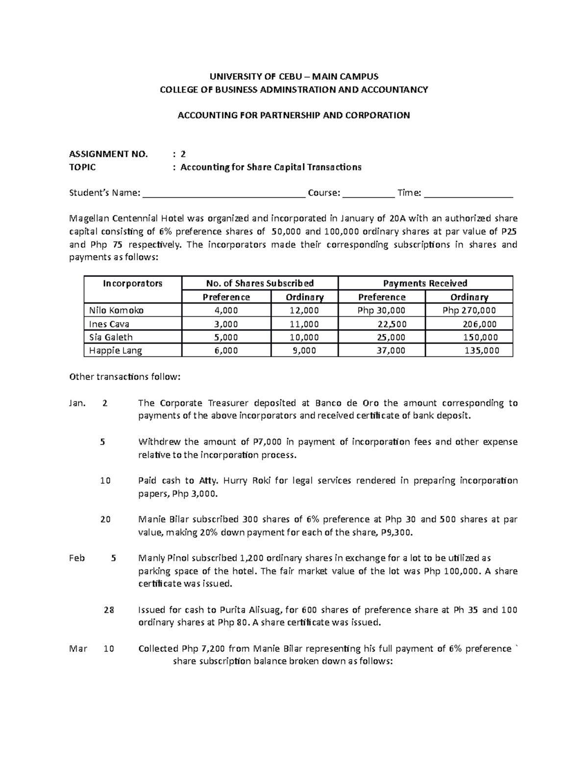 Share Capital in Corporation - UNIVERSITY OF CEBU – MAIN CAMPUS COLLEGE ...