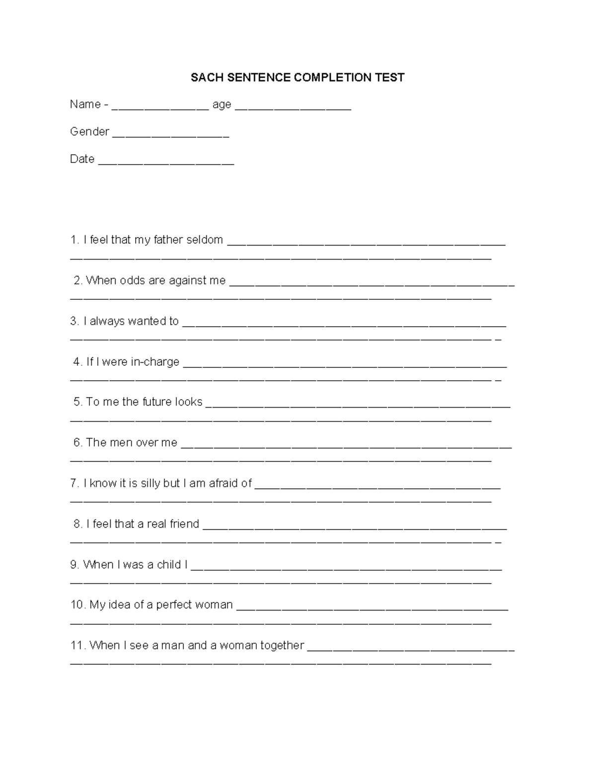 SACH Sentence Completion TEST - SACH SENTENCE COMPLETION TEST Name ...