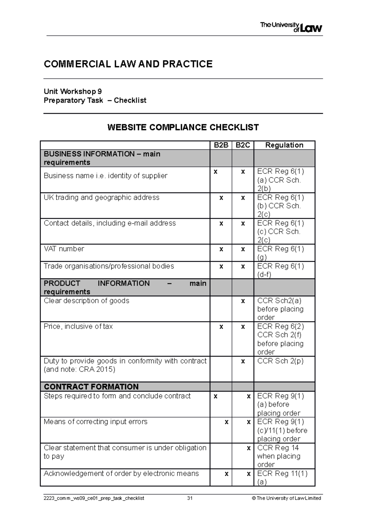 2223 comm ws09 ce01 prep task checklist - COMMERCIAL LAW AND PRACTICE ...