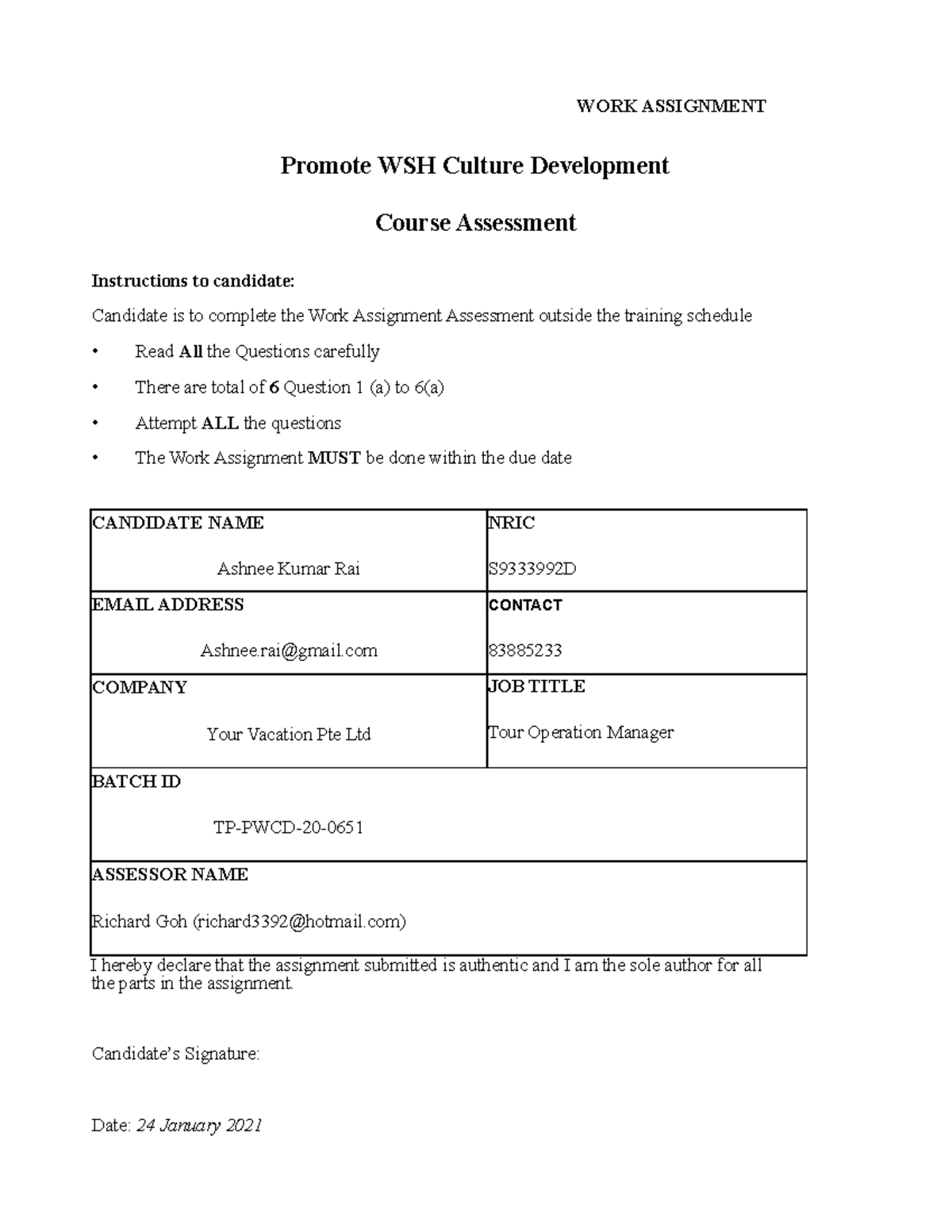 TP PWCD 20 0651 - study notes - WORK ASSIGNMENT Promote WSH Culture ...