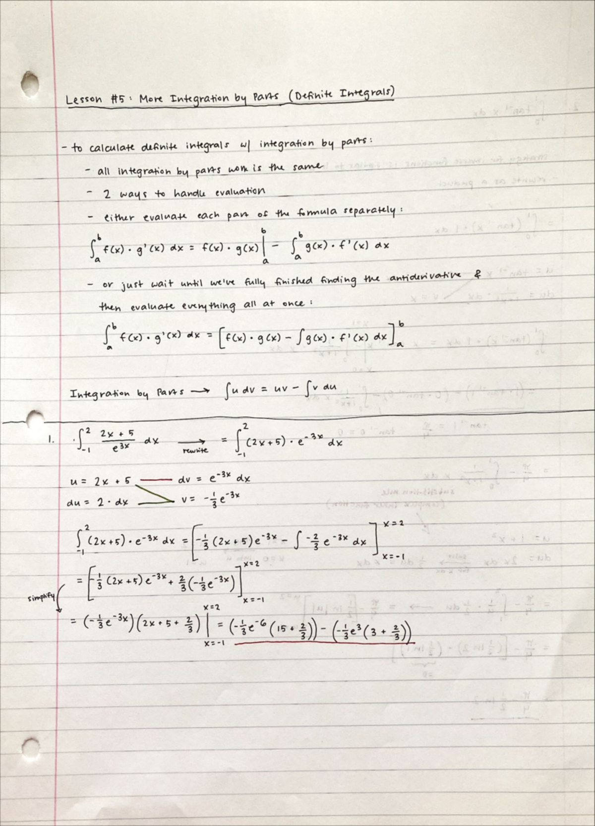 MTH 142 Lesson 5 More Integration by Parts (Definite Integrals) - MTH ...