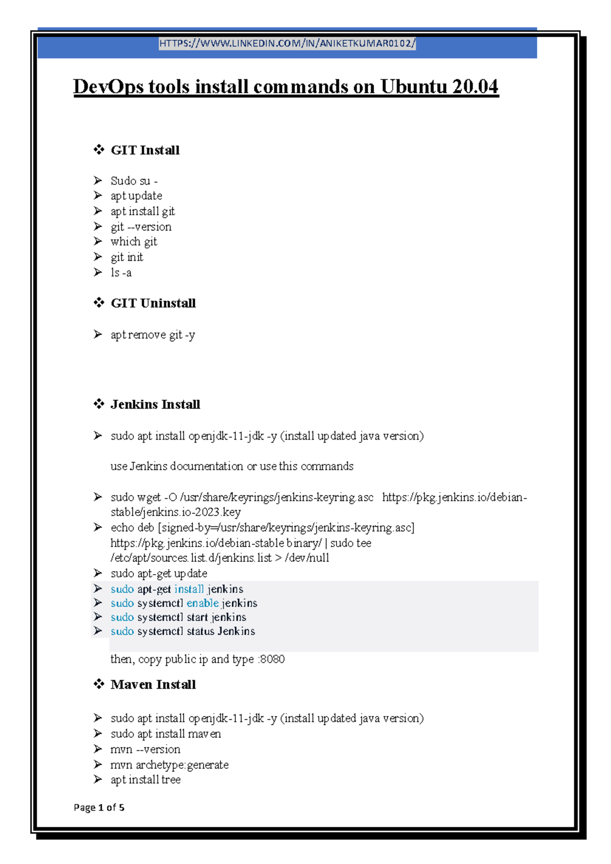 Devops tools with a good explanation - DevOps tools install commands on Ubuntu 20. GIT Install ...