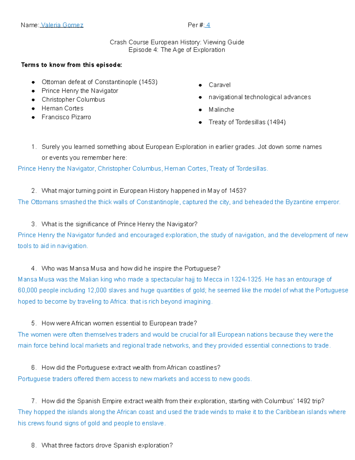 Crash Course #4 - notes - Name: Valeria Gomez Per #: 4 Crash Course ...