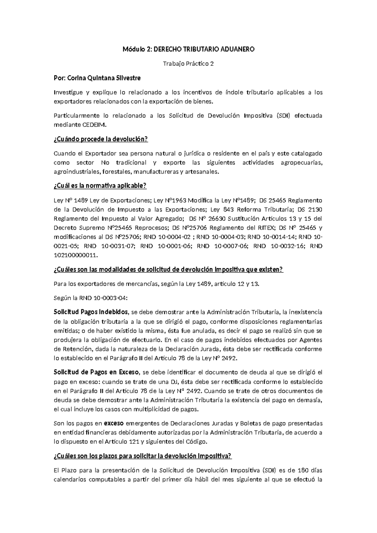 Segundo Trabajo Práctico - Cedeim por Corina Quintana Silvestre - Módulo 2: DERECHO TRIBUTARIO ...