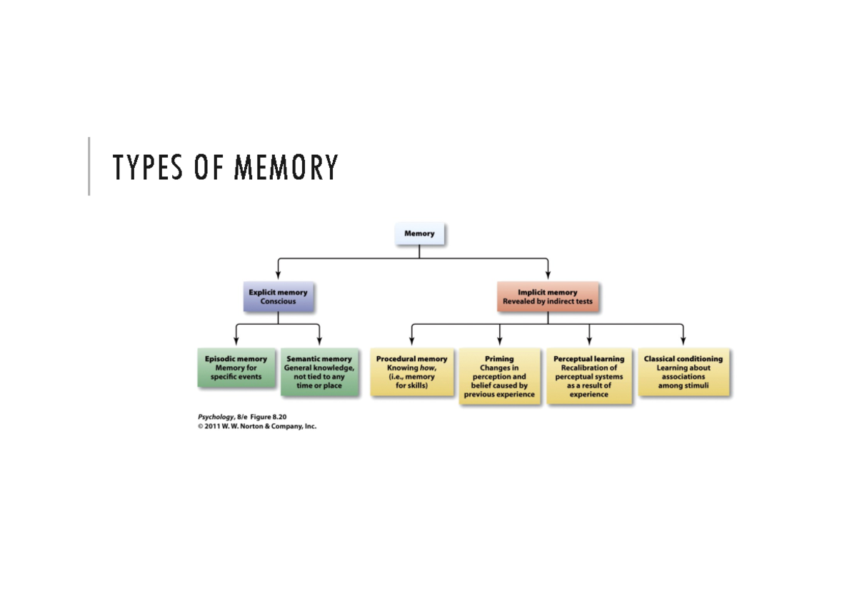 PS1509 lecture 1 - Memory I - TYPES OF MEMORY EXPLICIT/DECLARATIVE ...