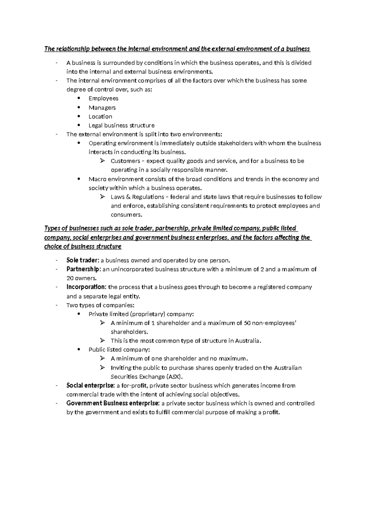 Unit 1 AOS 2 Revision Sheet - Business Management - The relationship ...