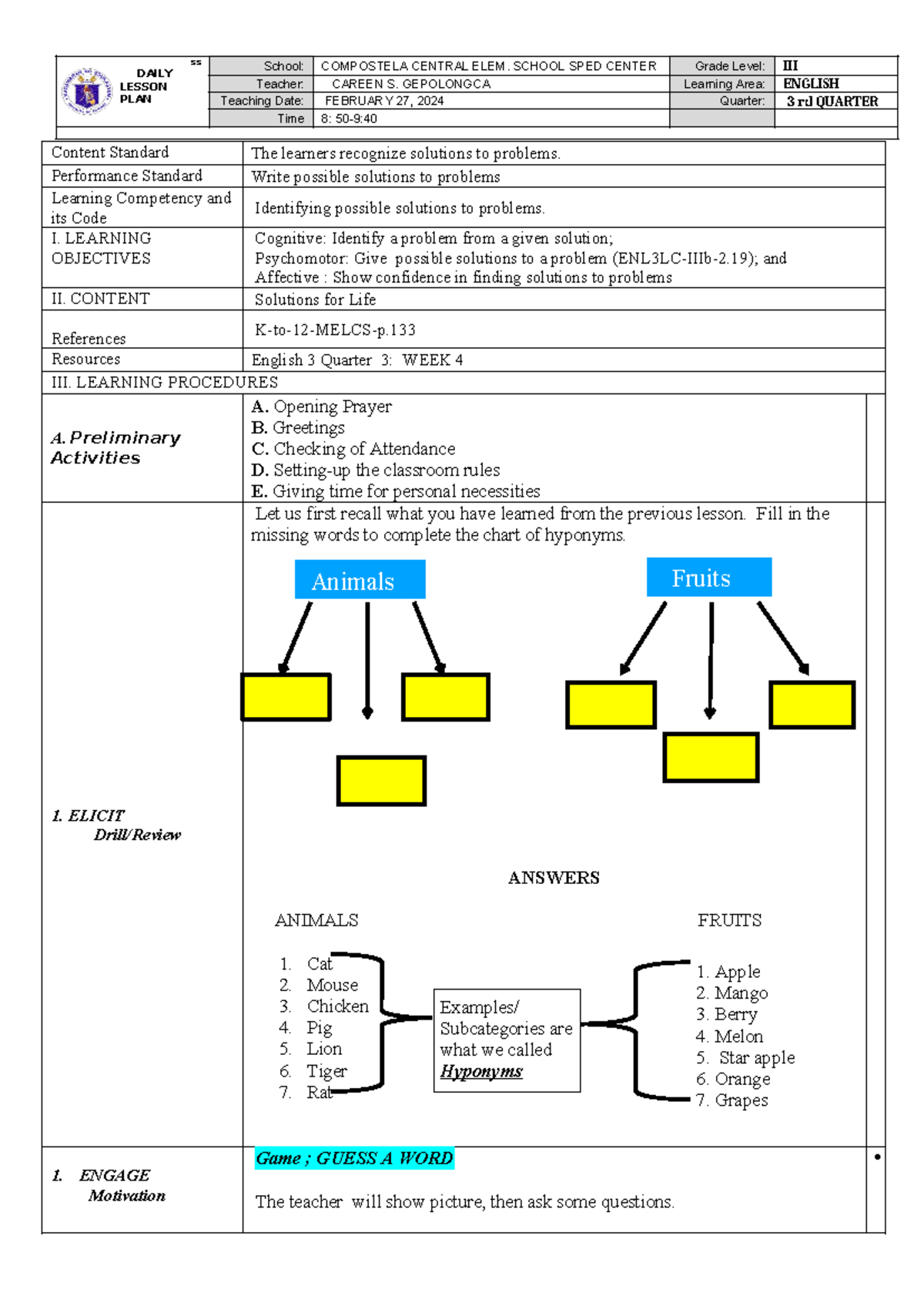 English 3-week-4 DLP - LESSON PLAN - ss DAILY LESSON PLAN School ...