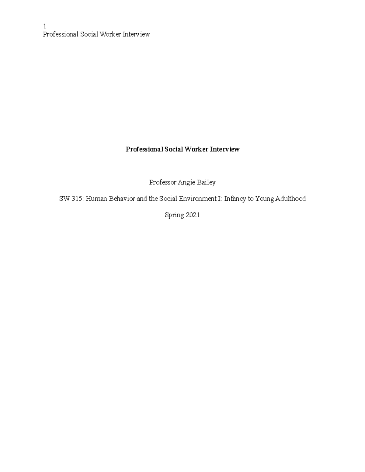 SW 315- Professional Social Worker Interview - Professional Social ...