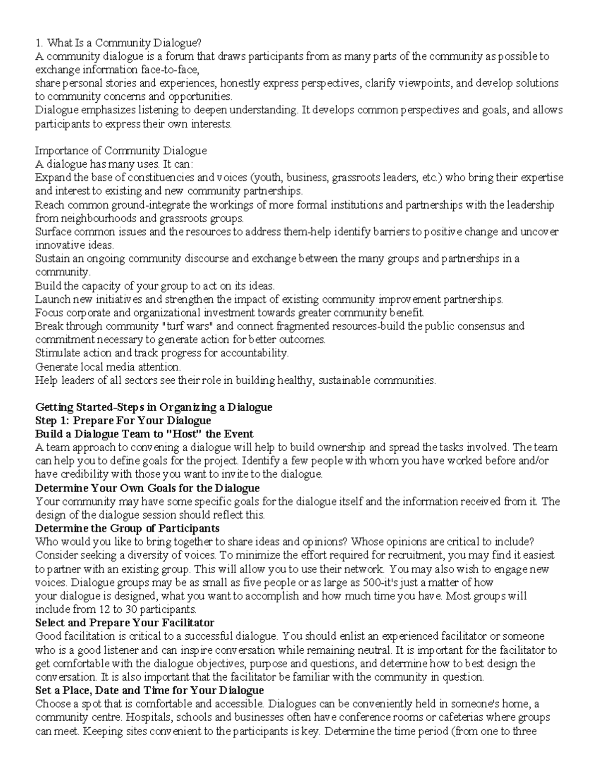 Conducting a community dialogue - What Is a Community Dialogue? A ...