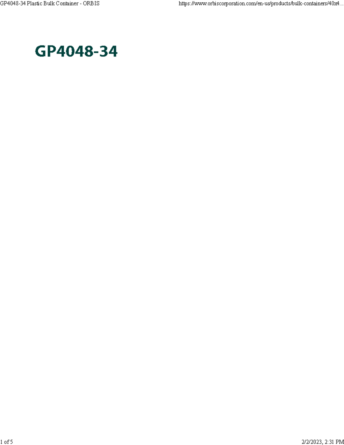 Orbis GP4048-34 Plastic Bulk Container (002) Gaylor - GP4048- Can be ...