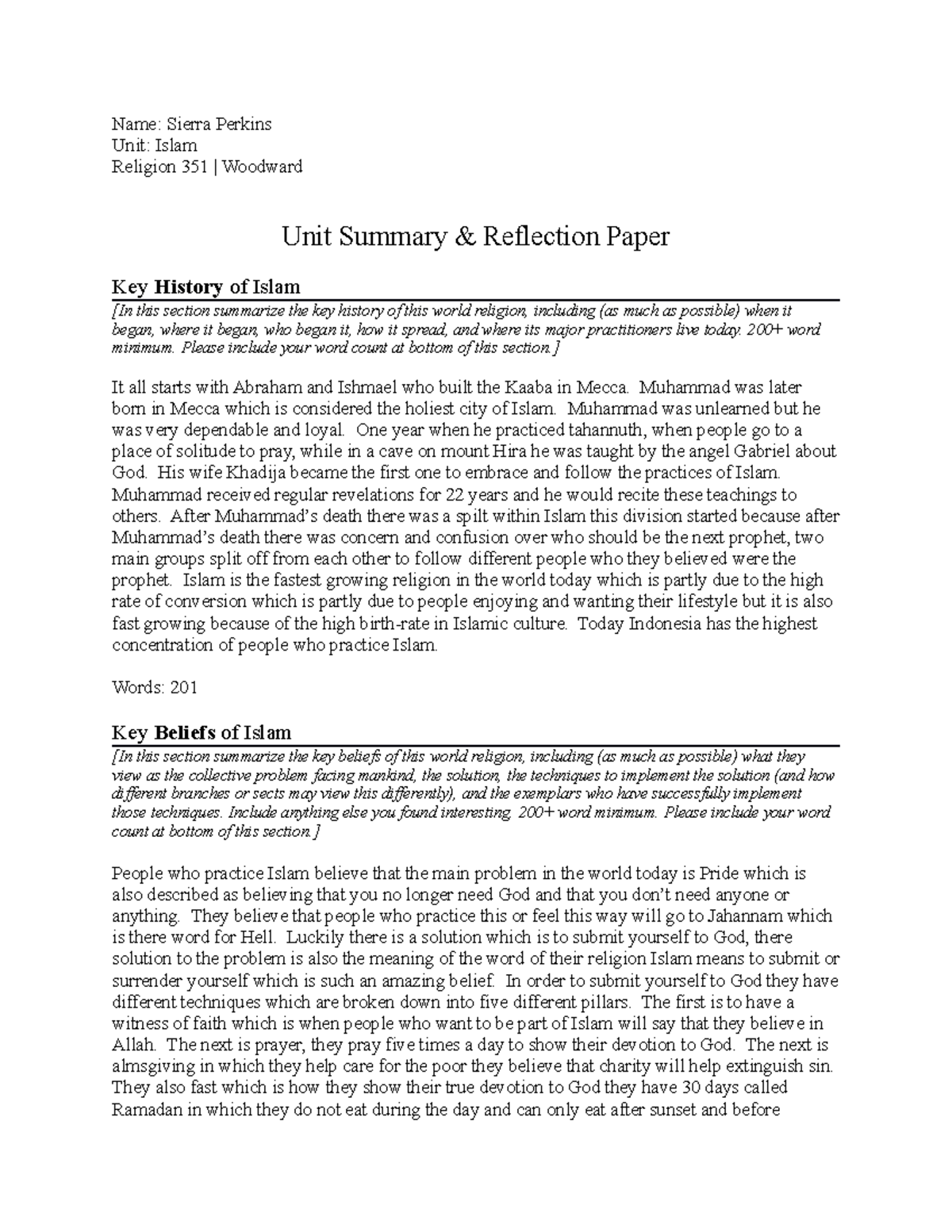 Unit Summary and Reflection Paper-Template - Name: Sierra Perkins Unit ...