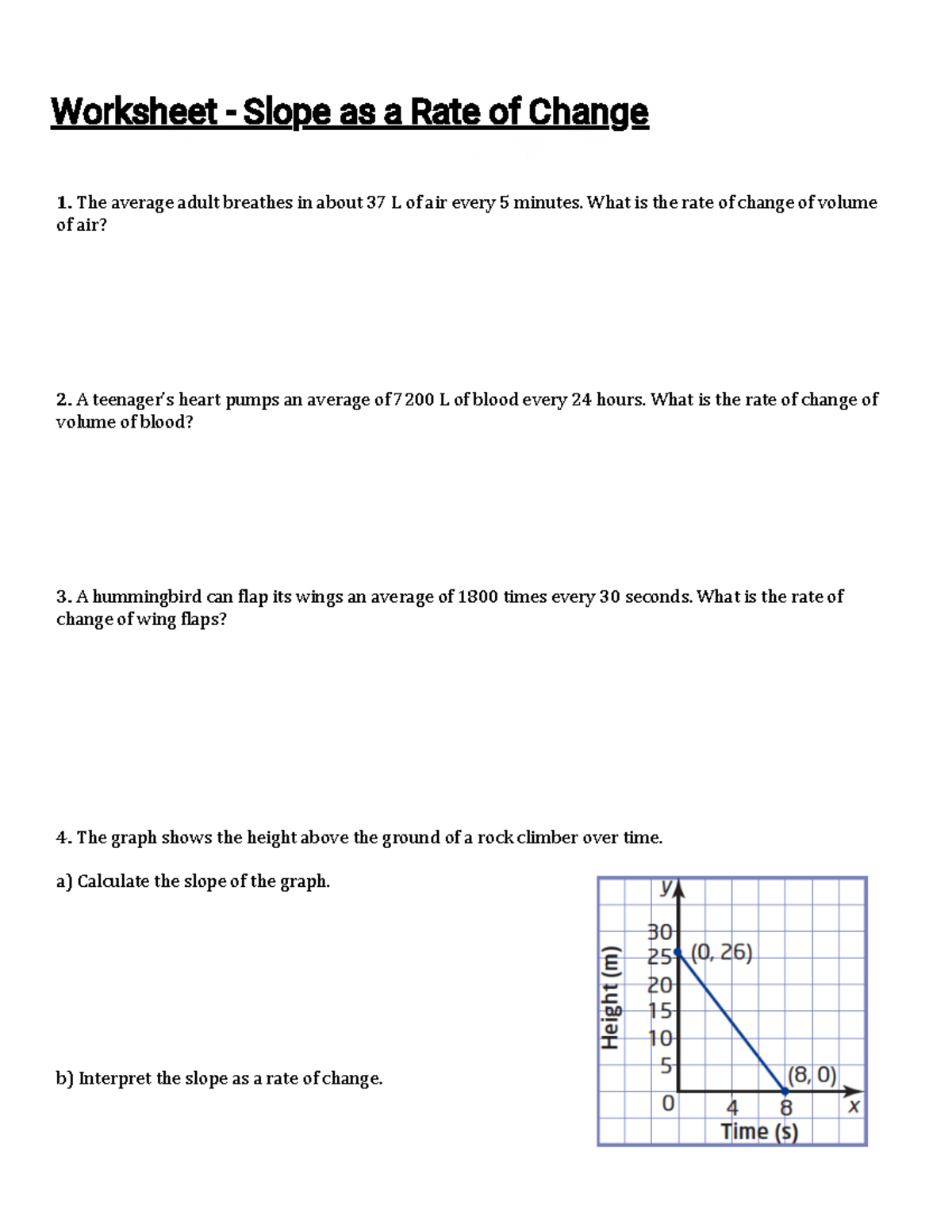 2.6.W-Slope As ARate Of Change - 5 – Slope as a Rate of Change Worksheet MPM1D Jensen The ...