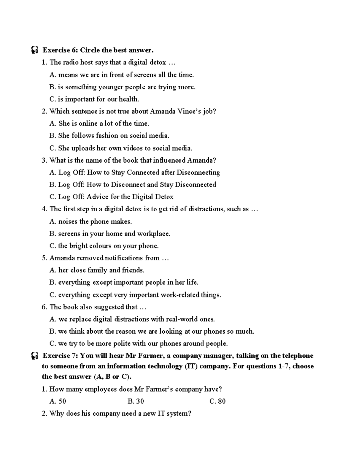 Exercise 6 Summary ä Iá N Tá Exercise 6 Circle The Best Answer The