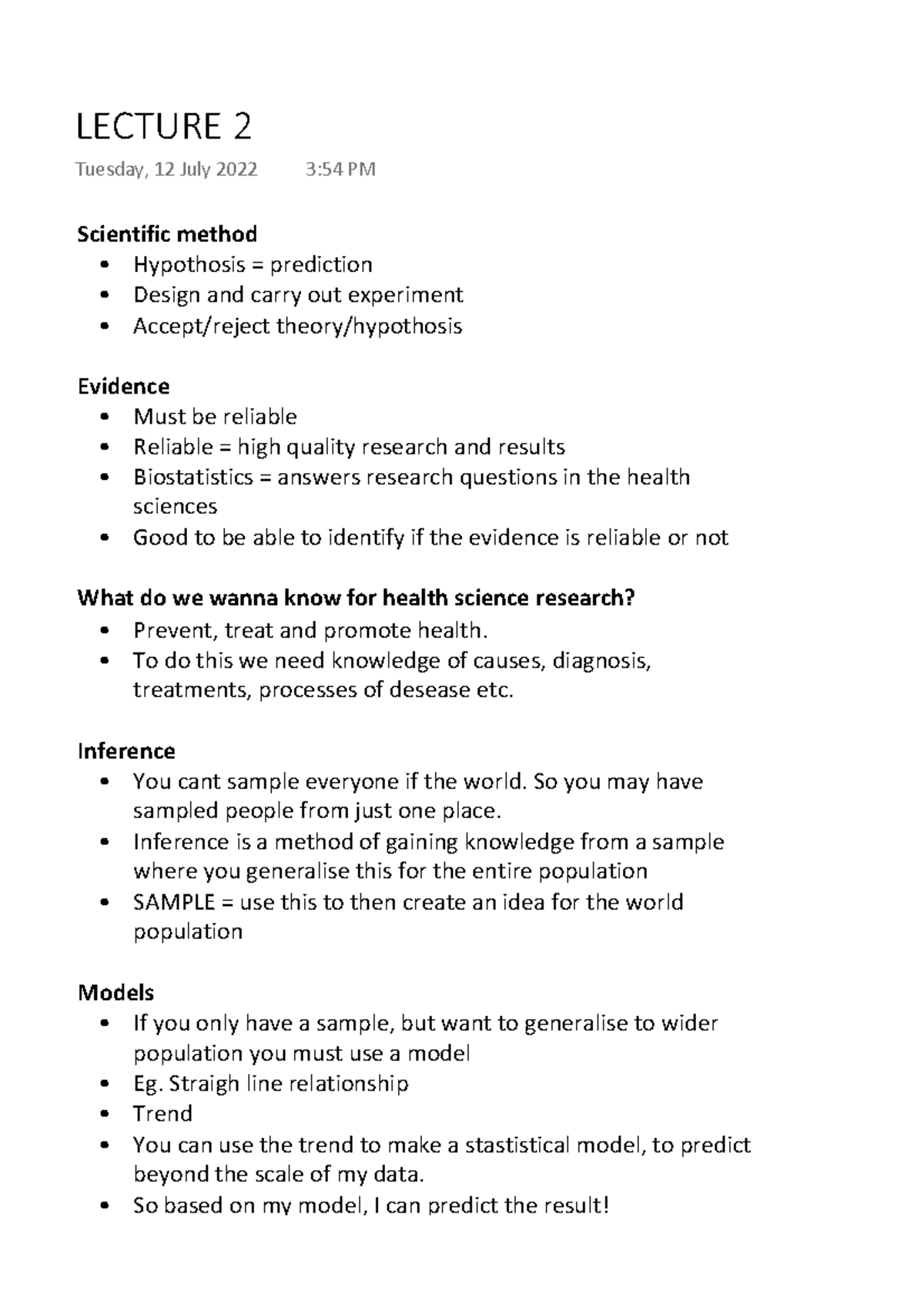 Lecture 2 - Scientific method - Hypothosis = prediction - Design and ...