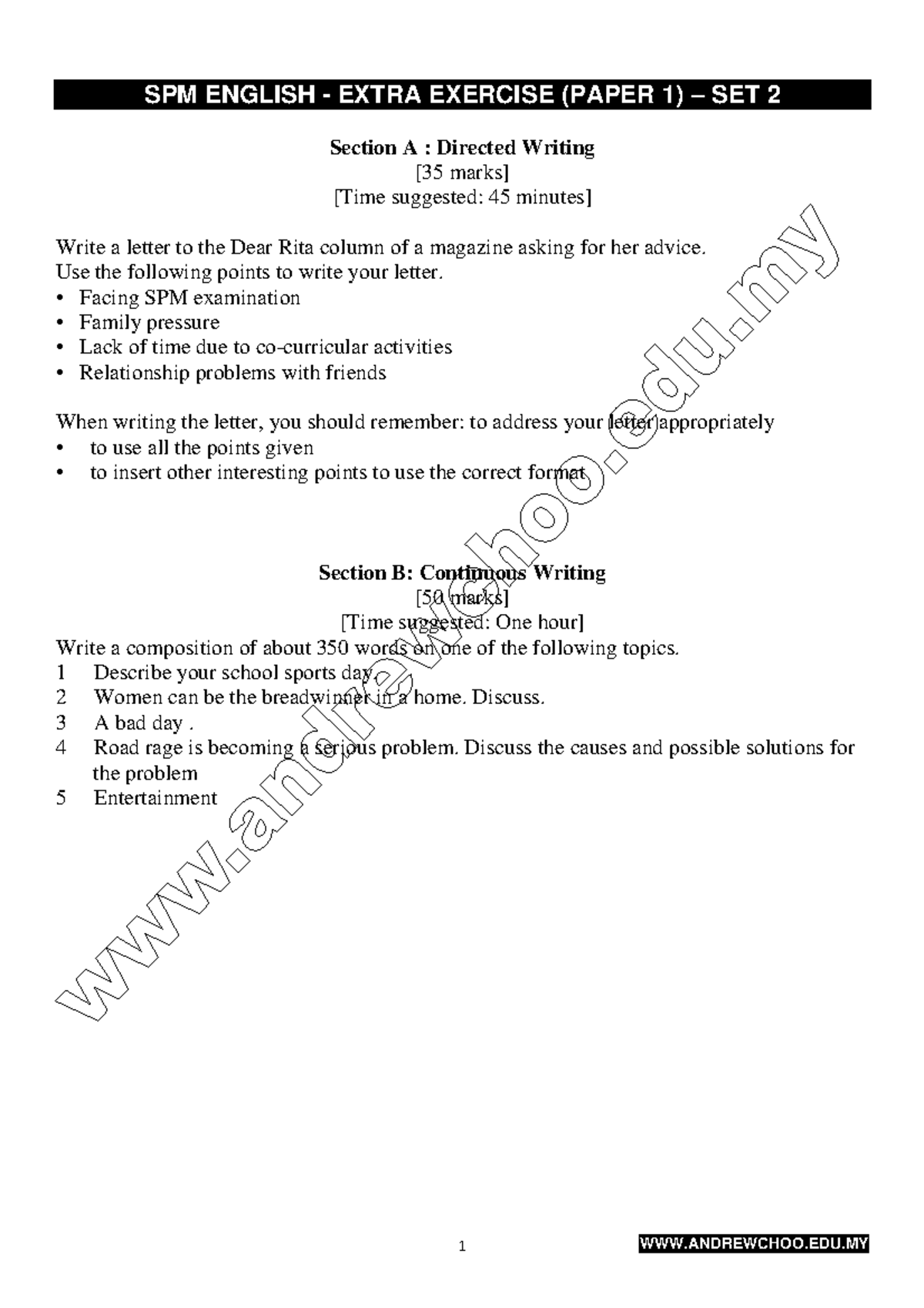 SPM- English- Extra- Exercise- Paper-1 -–-SET-2 - SPM ENGLISH - EXTRA ...